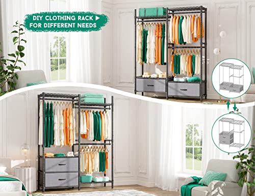 REIBII Clothes Rack,Clothes Racks for Hanging Clothes Rack Heavy Duty Clothing Rack Load 620LBS Clothing Racks for Hanging Clothes Adjustable Portable Garment Rack Free Standing Wardrobe Closet