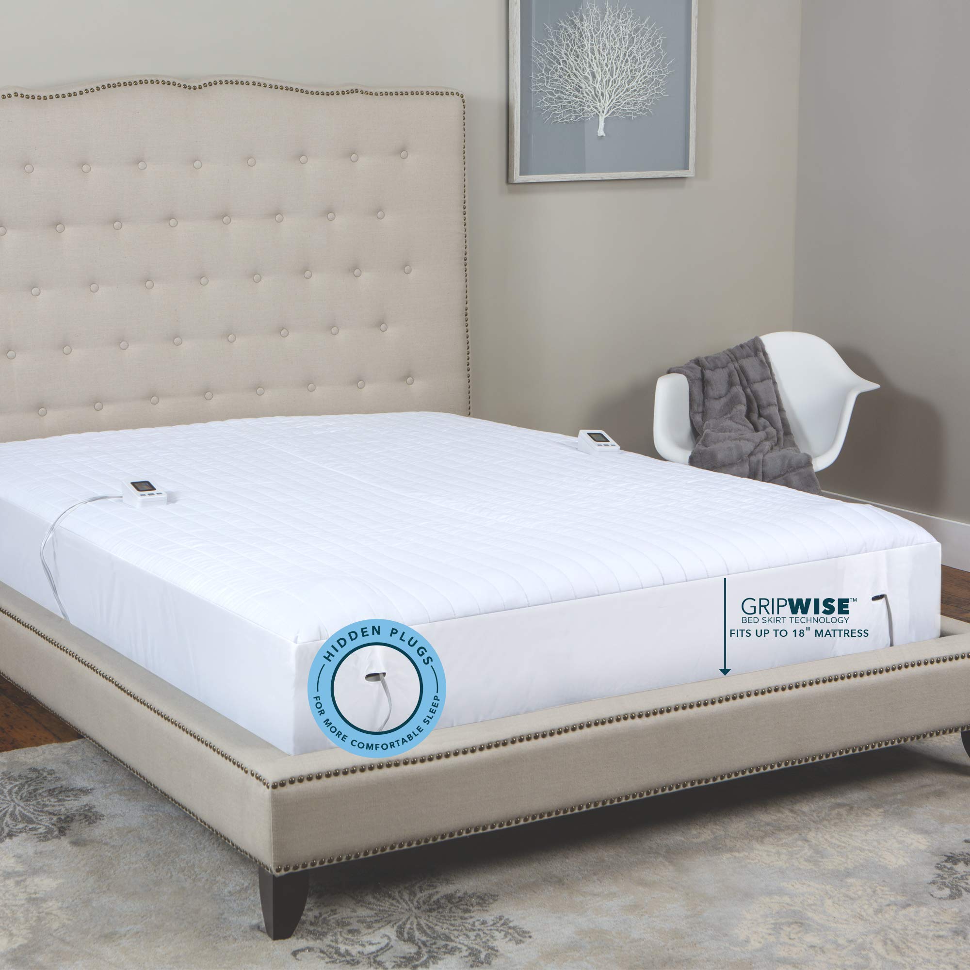SensorPedic Warming Two Digital Controllers Electric Mattress Pad, King, White