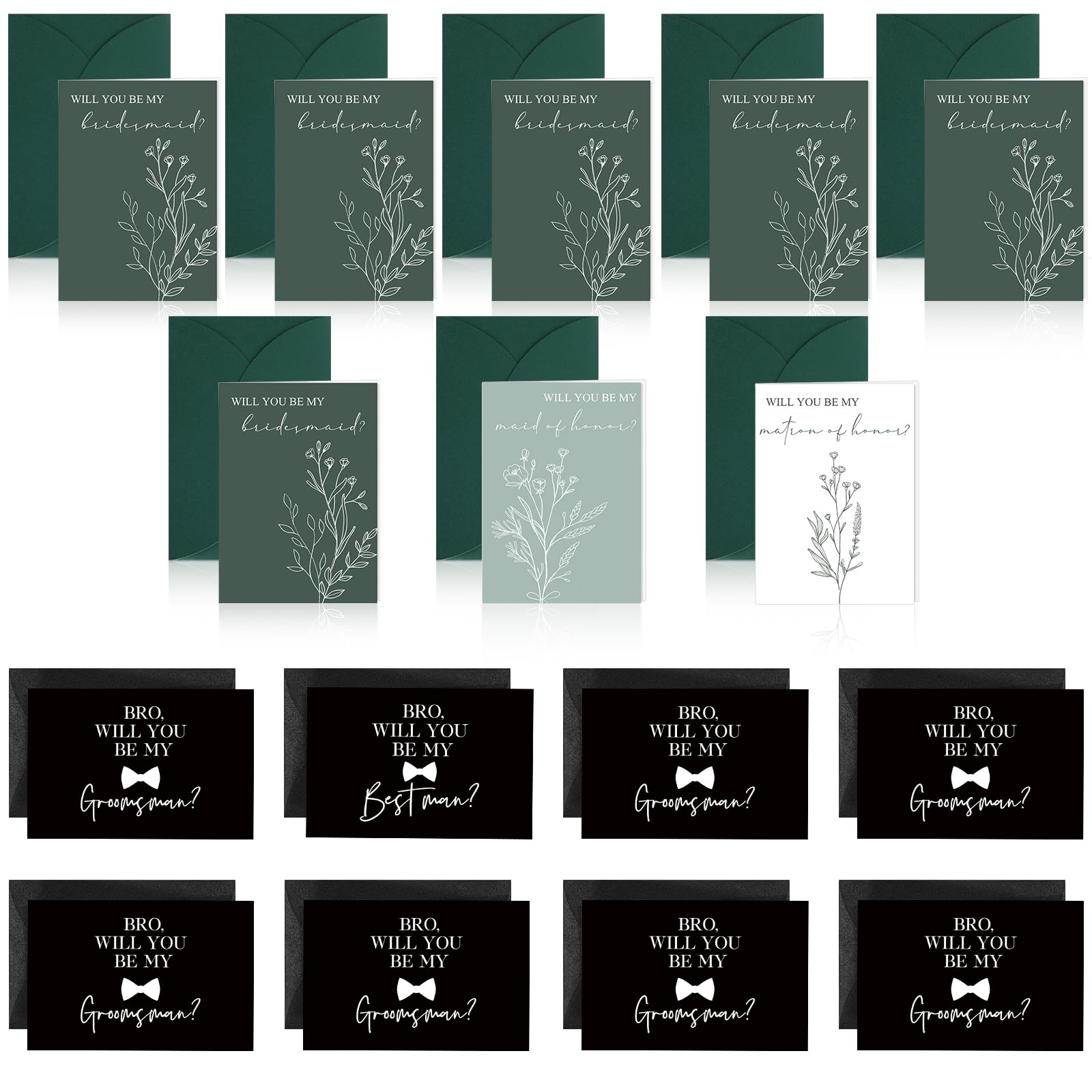 Tatuo 32 Pcs Will You Be My Bridesmaid/Groomsman Cards with Envelopes Watercolor Greenery Floral Bridal Proposal Maid of Honor Matron of Honor Best Man Invited Favor for Wedding Bridal Shower