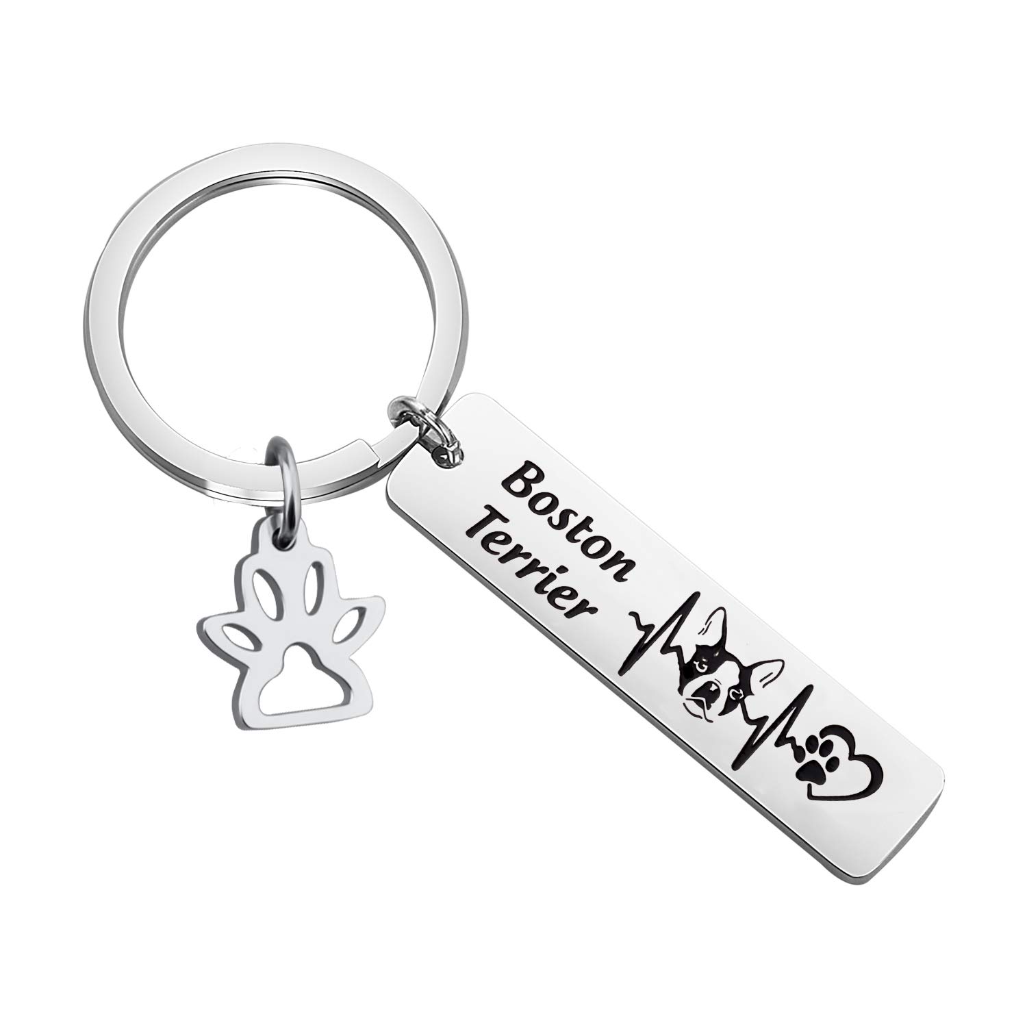 FUSTMW Dog Owner Keychain Boston Terriers,Boxer,Dachshund,Jewelry Golden Receiver,Pitbull Dog Lover Gifts Pet Rescue Gift (Boston Terriers)