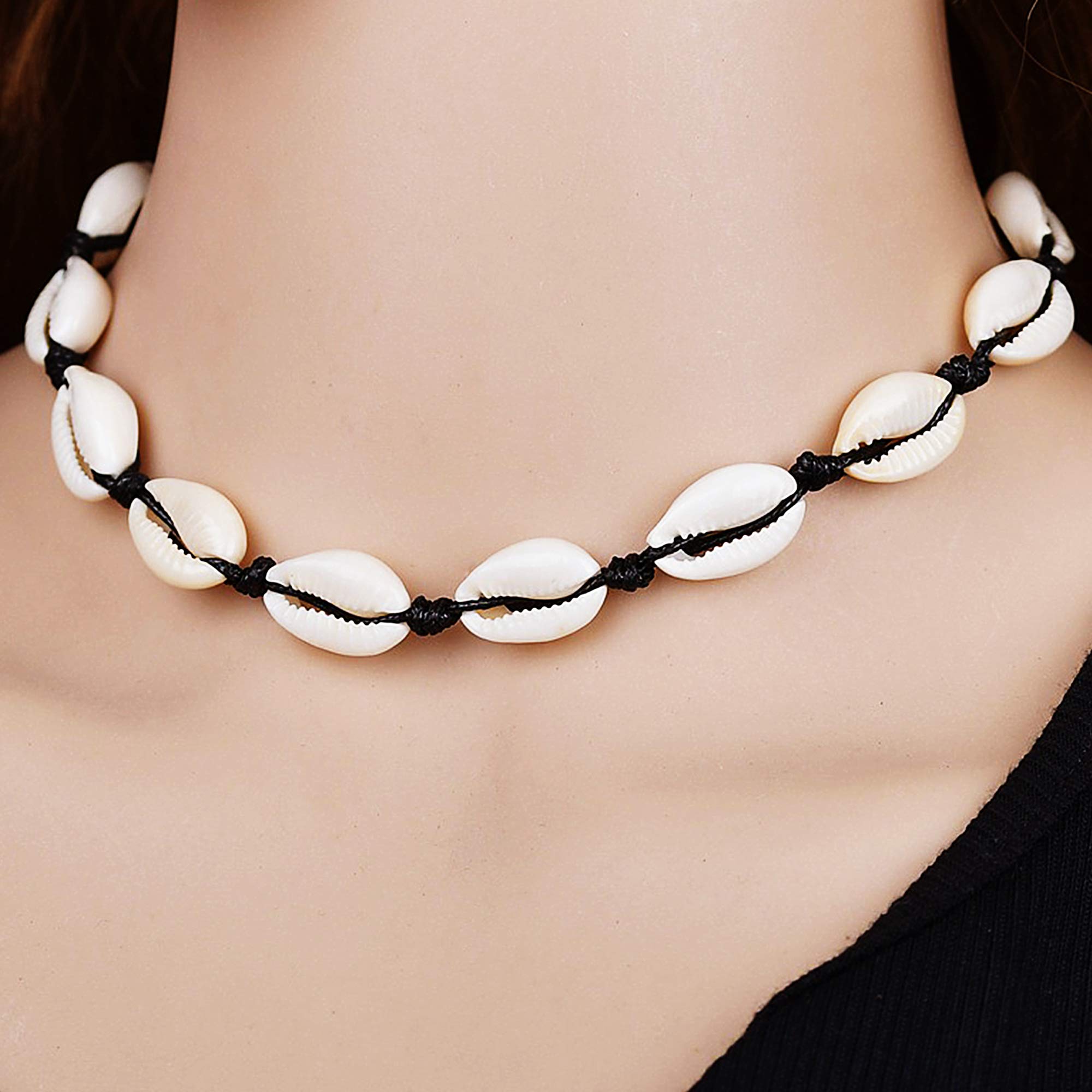 HANPABUM 12 PCS Pearl Shell Choker Necklace Adjustable Natural Cowrie Seashell Necklace Bohemian Handmade Beaded Beach Jewelry Set