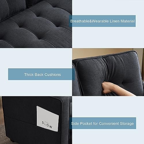 VINGLI Upgraded Loveseat Sleeper, 53.5" W 83" L Convertible Sofa Bed Couch Futon Couches for Living Room, Folding Couch Bed for Small Spaces, Fold Out Floor Gaming Sofa Bed for Basement, Black