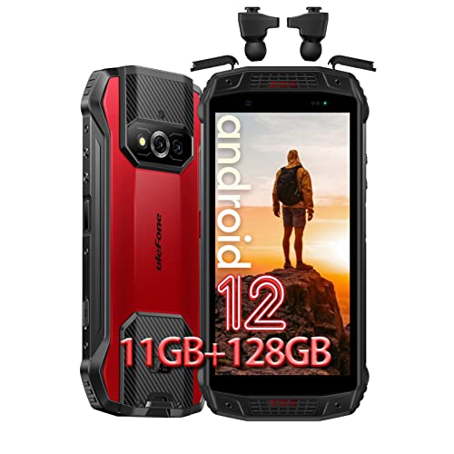 Ulefone Rugged Smartphone, Armor 15 Rugged Phone Built in TWS Earbuds, 11GB+128GB, 6600mAh, Android 12, 13MP Wide-Angle Lens, 16MP Front Camera, NFC, Headset-Free, Face Unlock + Fingerprint ID, Red
