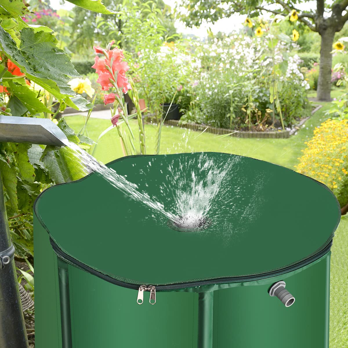 Fulgutonit 100 Gallon Rain Barrel, 100 Gal Gutter Rain Water Collection Barrel w/ 3/4" Shut Off Ball Valve, Faucet & Overflow, Collapsable Anti-Corruption PVC
