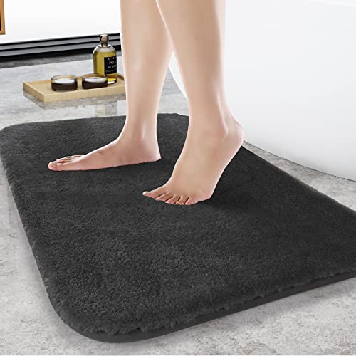 Yimobra Memory Foam Large Bathroom Rugs,Microfiber Bath Mat, Plush Shaggy Shower Mat for Bathroom,Fluffy Comfortable Water Absorbent Carpet, Non-Slip, Machine Washable,(Dark Grey, 44 X 24 Inches)