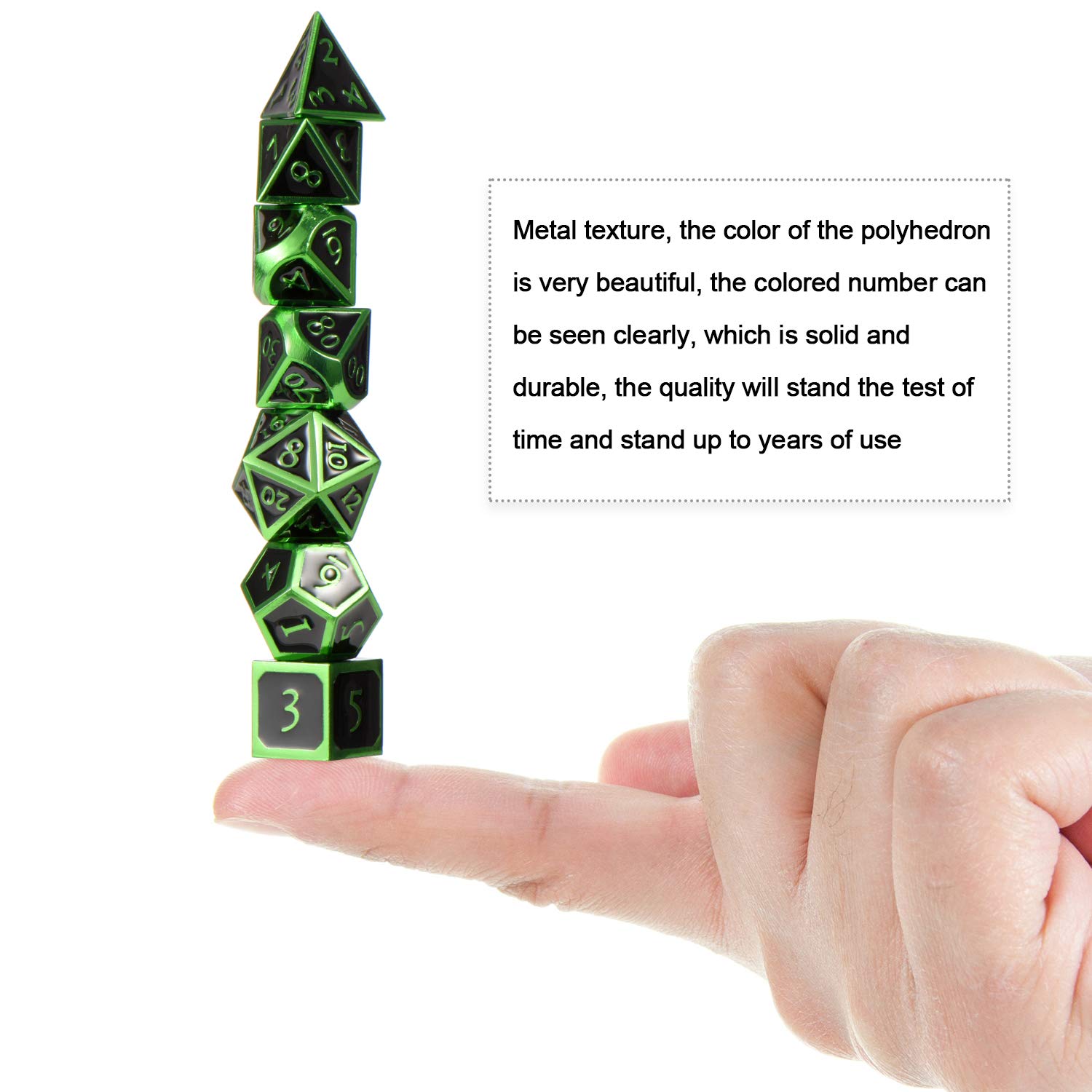 HESTYA Metal Dices Set Polyhedron Dice Compatible with Dungeons and Dragons, Role Playing Math Teaching Table Games Solid Zinc Alloy with Enamel Dice with Storage Bag