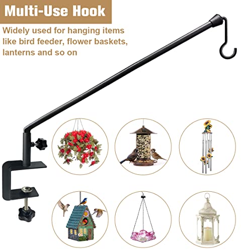 Tuohours 38 Inch Extended Reach Deck Hook Hanger for Railing, Heavy Duty Outdoor Plant Hook Holder for Hanging Bird Feeder Flower Basket Planter or Lanterns, 2 Packs