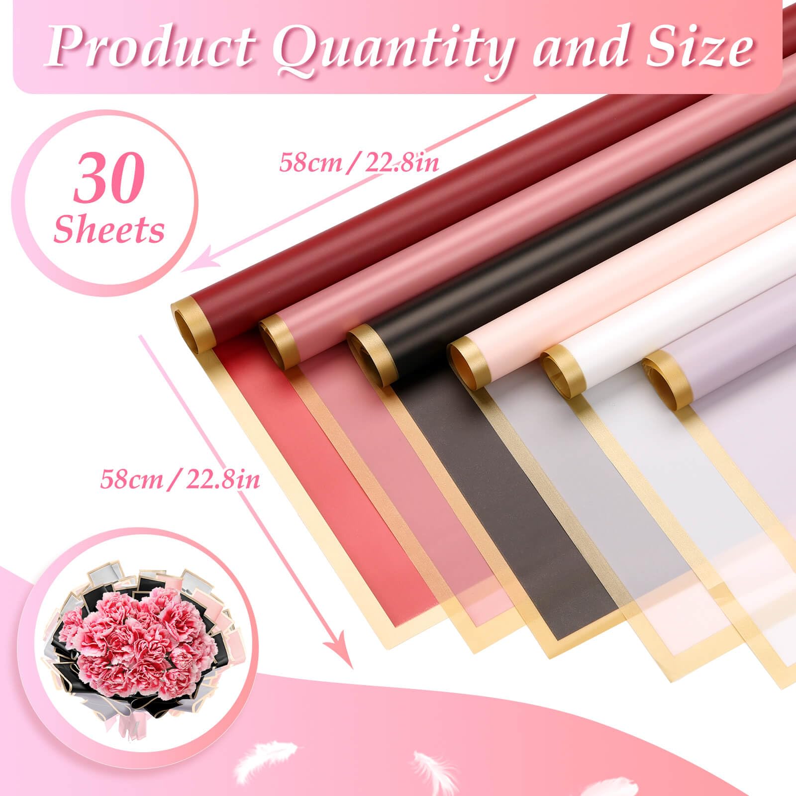 Tetutor Waterproof Flower Wrapping Paper,30 Sheets Bouquet Wrapping Paper, Floral Wrapping Paper for Bouquets, Flower Wrapping Paper Bouquet for Florist Wrap Wedding Birthday