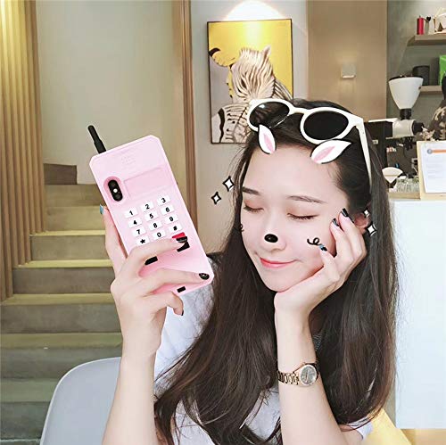 UnnFiko 3D Silicone Case Compatible with iPhone 14 Pro Max, Retro Classic Creative Soft Rubber Bumper Cover Cool Fun Thick Protective Stand Case (Retro Cellphone Pink, iPhone 14 Pro Max)