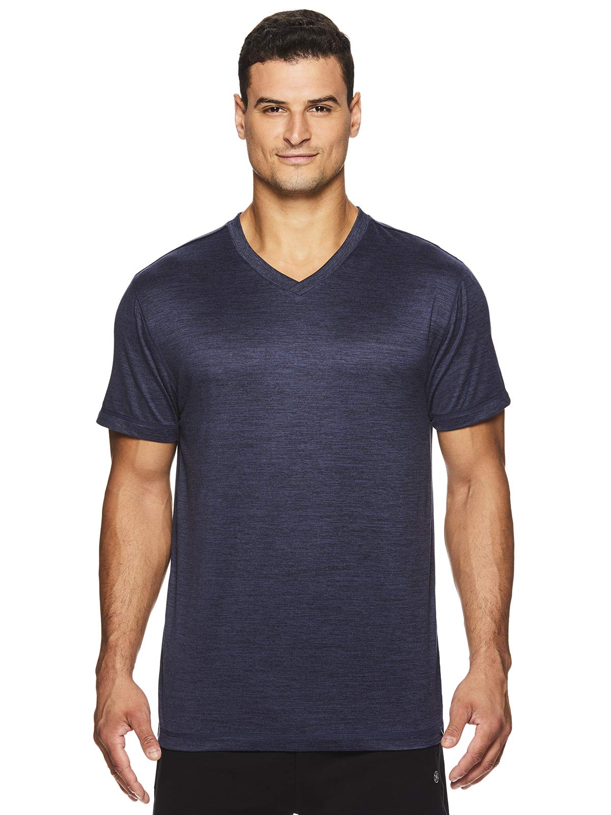 Gaiam Men's Everyday Basic V Neck T Shirt - Short Sleeve Yoga & Workout Top - Everyday Navy Heather, Large