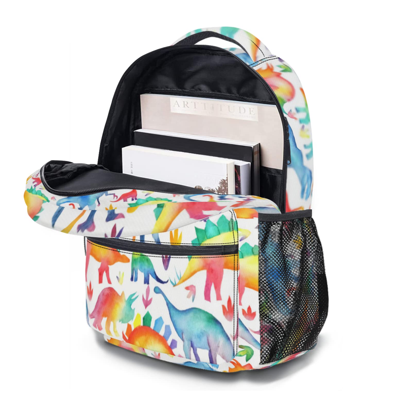 Giwawa Rainbow Dinosaur School Backpack for Kids, Cute Dino Doodle Colorful Animal Print Elementary Bookbags with Adjustable Shoulder Strap for Boys Girls Laptop iPad Tablet Travel
