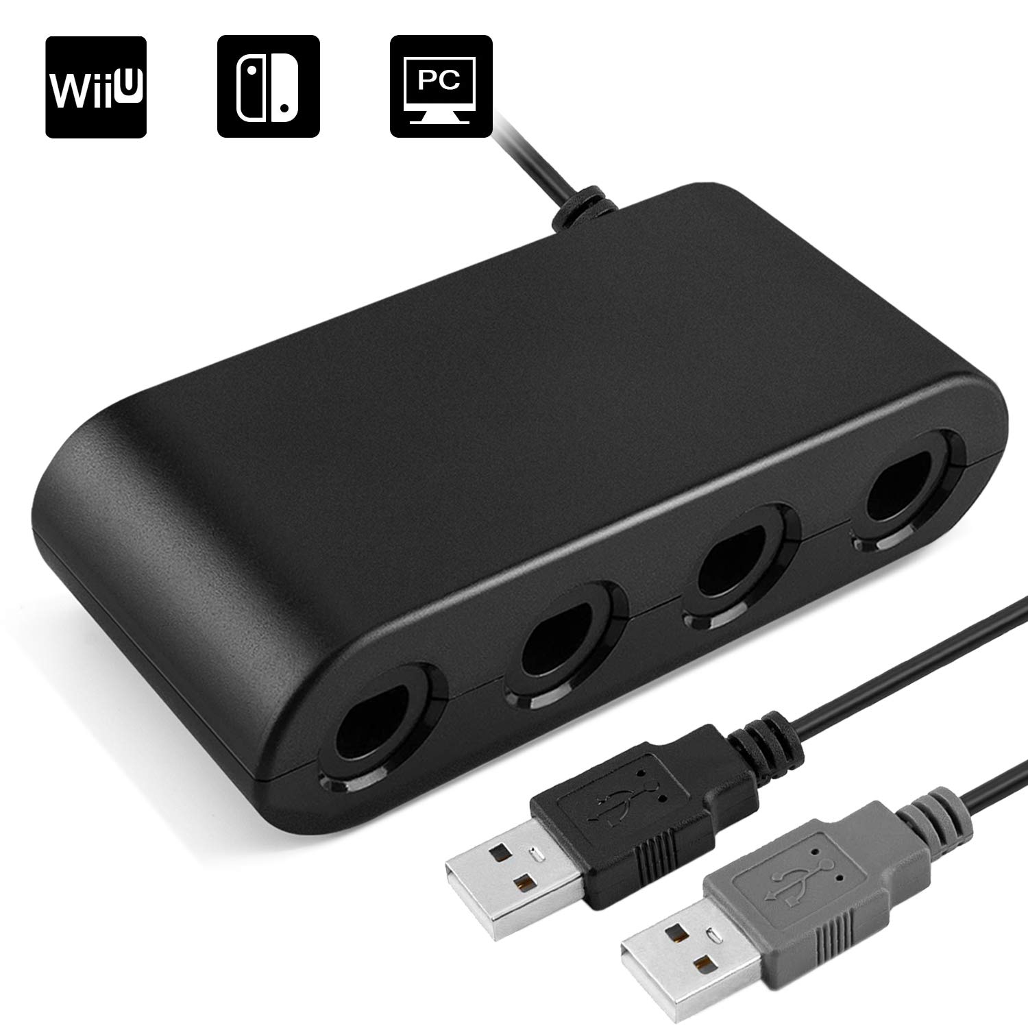 GameCube Controller Adapter for Super Smash Bros GameCube Adapter Turbo Button 4 Ports Plug to Play No Drivers Needed NGC GameCube Controller Adapter Converter for Nintendo Switch/Wii U/PC USB/Mac Black
