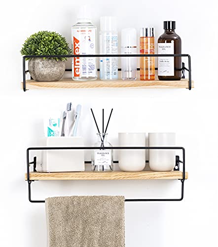 SODUKU Floating Shelves Wall Mounted, Wall Wood Storage Shelf for Kitchen Bathroom Bedroom Set of 2 Carbonized Black