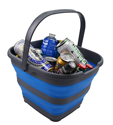 SAMMART 10L (2.6 Gallon) Collapsible Rectangular Handy Basket/Bucket (Grey/Blue (Set of 2))