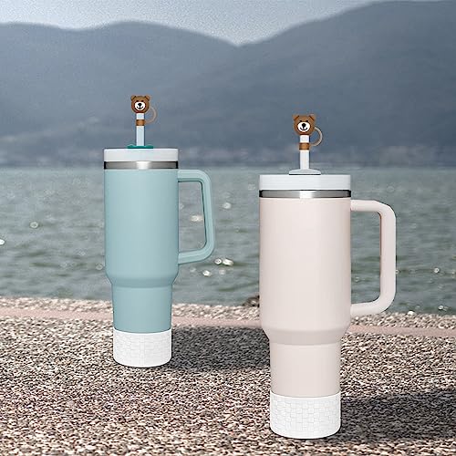 UBEEKOO Tumbler Cup Boot and Straw Covers Cap, Compatible with Stanley Tumbler 30/40oz, Including 1 Protective Silicone Boot and 1 Straw Toppers,Brown Bear 10mm