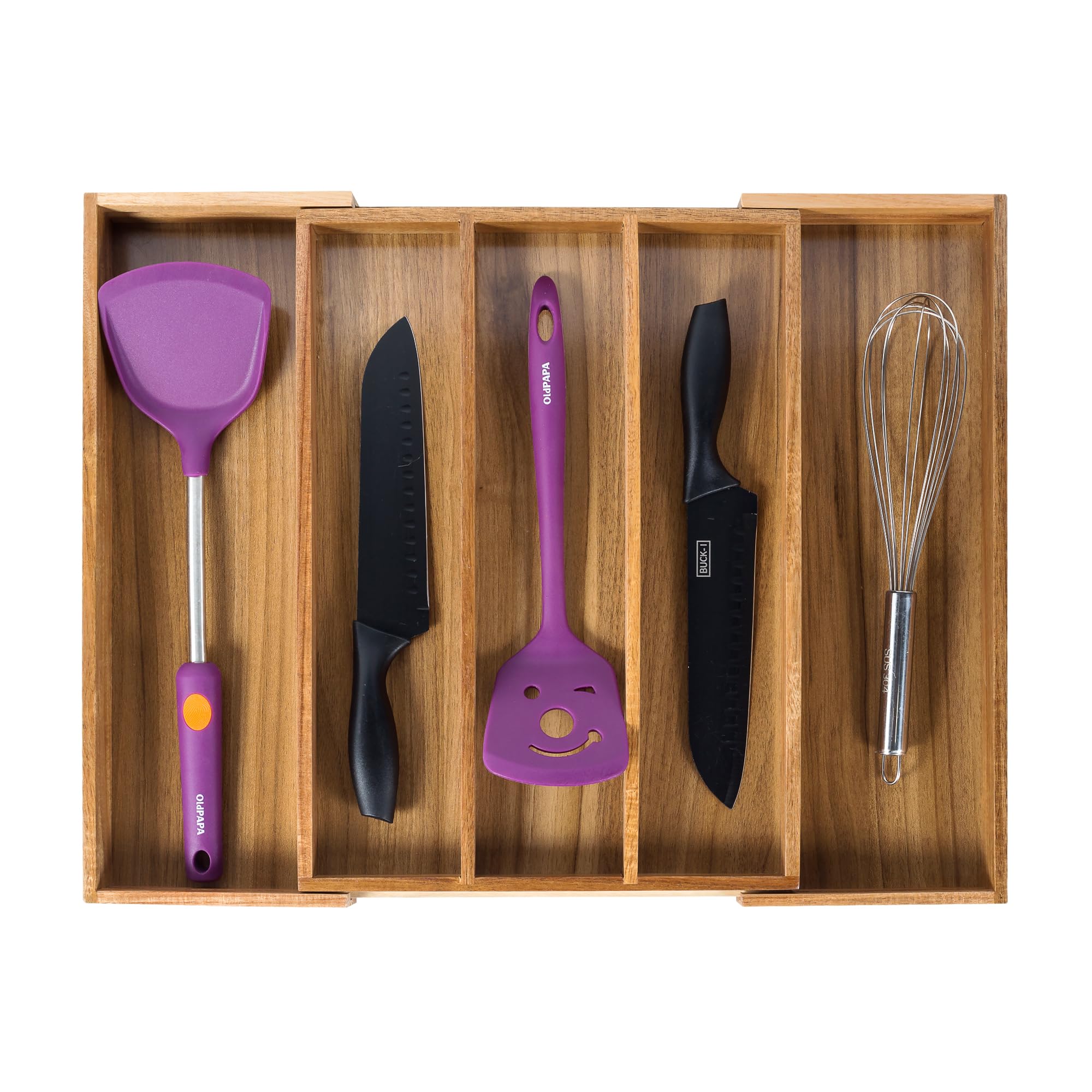 Utoplike Acacia Kitchen Drawer Organizer Expandable, Large Utensils and Cutlery Tray, Adjustable Silverware Divider for Knives Flatware