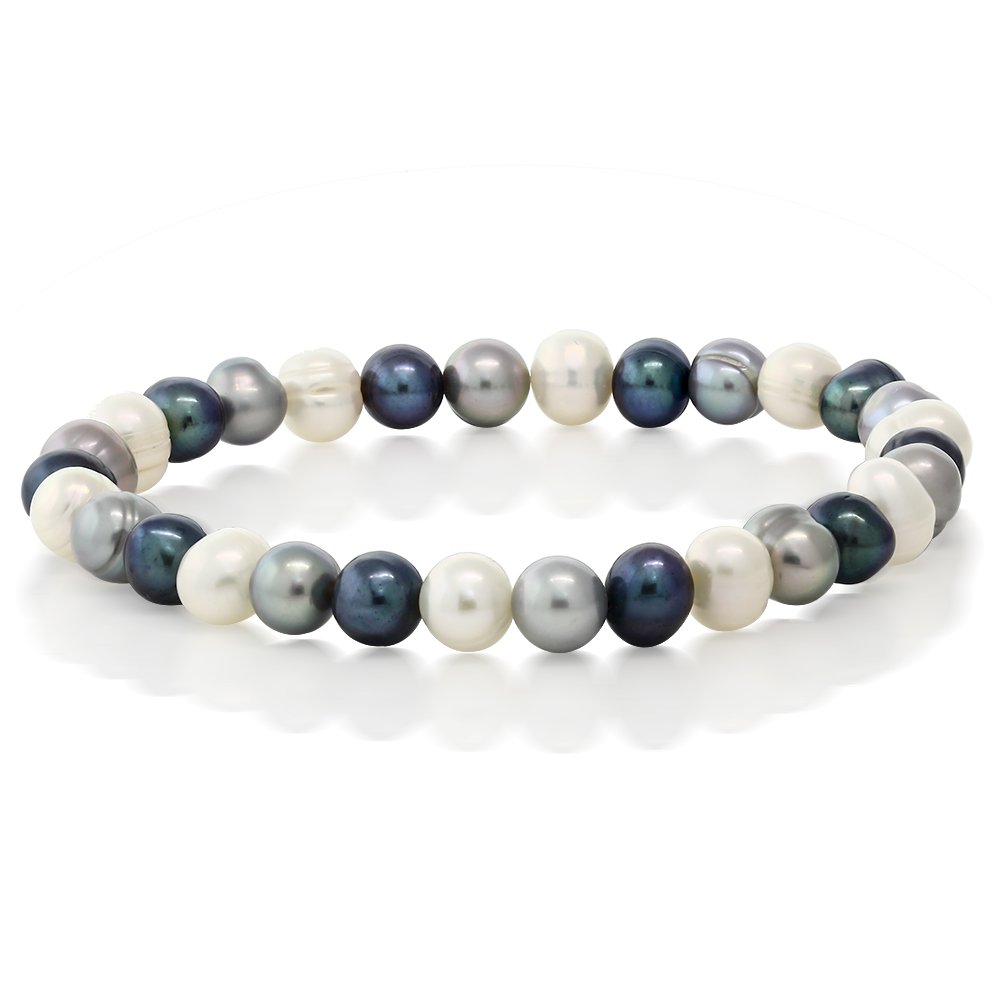 Gem Stone King Set Of 5 Multicolor Cultured Freshwater Pearl Stretch Bracelets 7.5 Inch