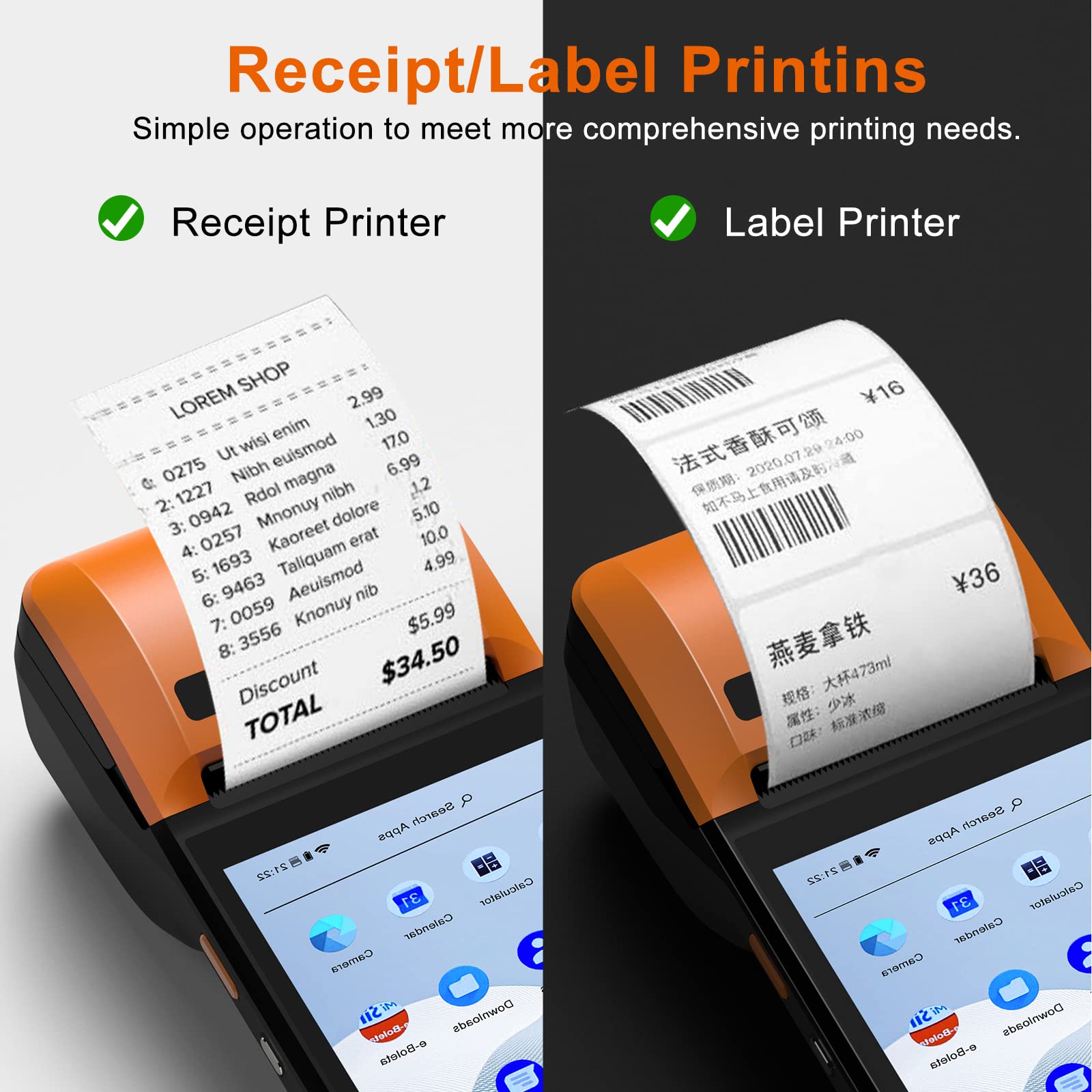 symcode POS PDA Printer Mobile POS Machine Terminal Thermal Receipt Printer 5.99" High Resolution and Clear Touch Screen Handheld PDA Printer Android 8.1 OS Built-in Google Play and NFC