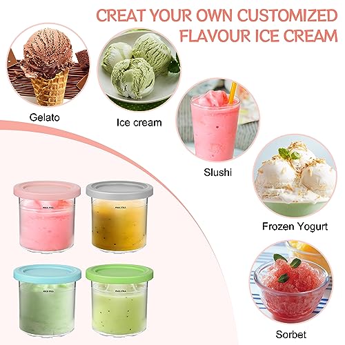 Yammoe Containers Replacement for Ninja Creami Pints and Lids - 4 Pack, 16oz Cup Compatible with NC301 NC300 NC299AMZ Series Ice Cream Maker, BPA Free Dishwasher Safe Leak Proof(with 4Spoon)