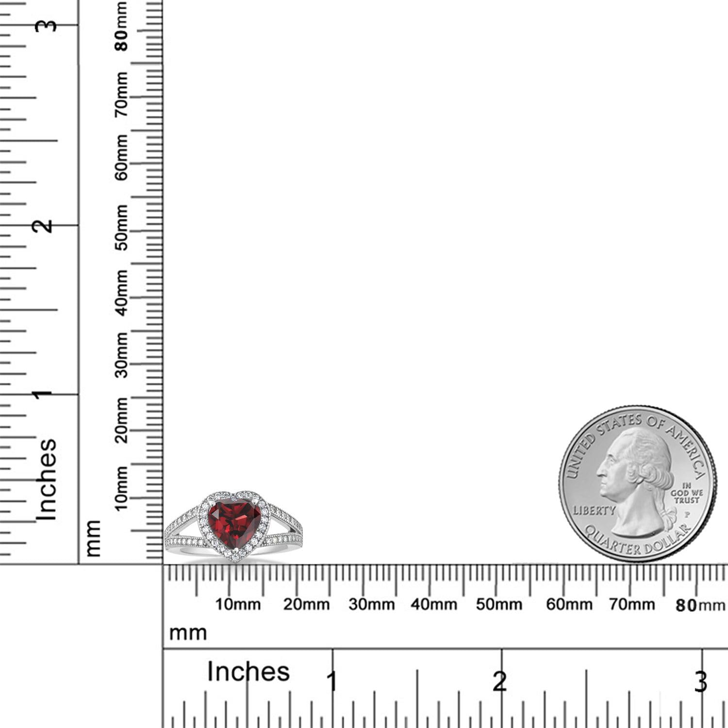 Gem Stone King 925 Sterling Silver Red Garnet & White Moissanite Ring For Women | 2.71 Cttw | Gemstone Birthstone | Heart Shape 8MM | Available In Size 5,6,7,8,9