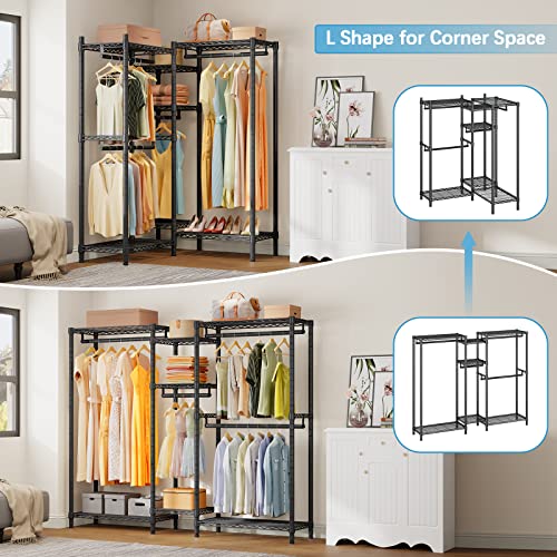 VIPEK V6 Wire Garment Rack Heavy Duty Clothes Rack for Hanging Clothes, Metal Freestanding Closet Wardrobe Rack, 71.2" L x 14.6" W x 76.8" H, Max Load 660lbs, Medium Size (Black)