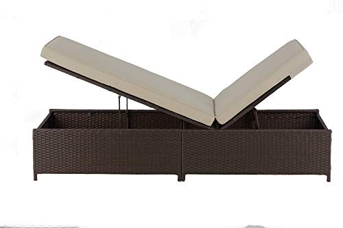 Serta Brown Resin Wicker Outdoor Patio Furniture Collection, Storage Chaise Lounge, Beige