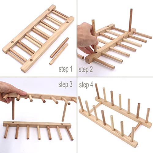 Z ZICOME Set of 2 Bamboo Wooden Dish Rack Plate Rack Stand Pot Lid Holder Kitchen Cabinet Organizer