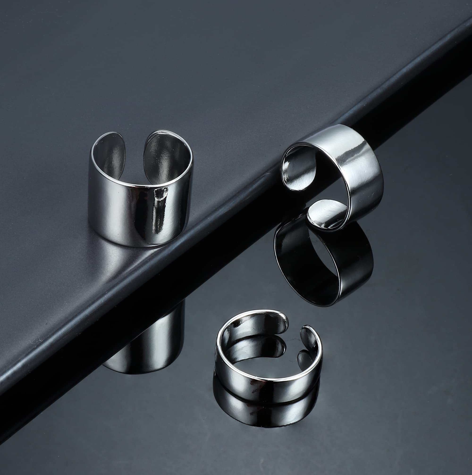 Kakonia 3PCS Adjustable Rings for Women Men Open Knuckle Wide Rings Flat Plain Band Cuff Ring Set Width 6/10/15MM