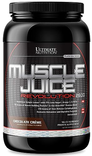 Ultimate Nutrition Muscle Juice Revolution 2600 Weight Gainer, Intestinal Health, Muscle Recovery with Glutamine, Micellar Casein and Time Release Complex Carbohydrates, Chocolate Powder, 4.69 Pounds