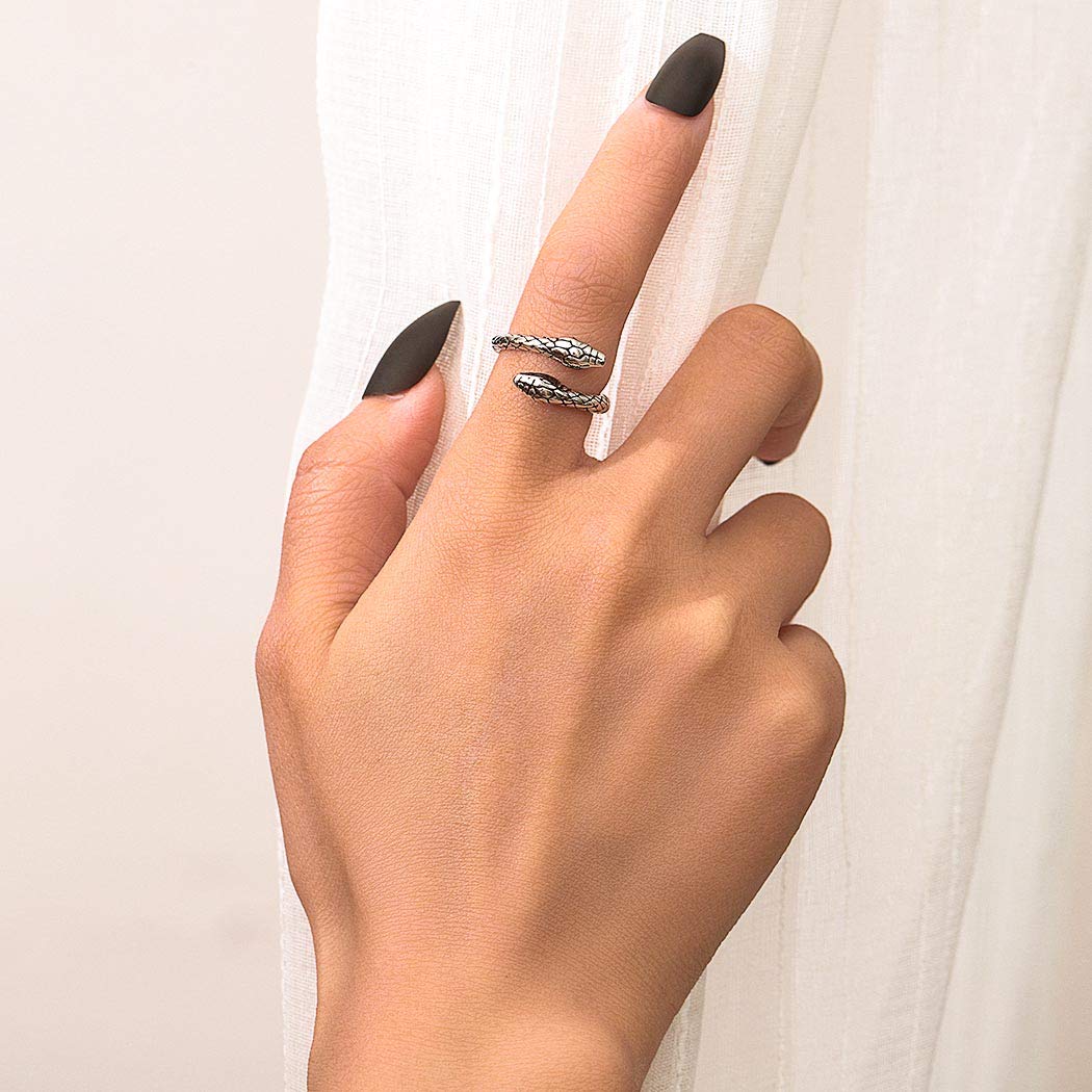 Fstrend Vintage Band Ring Silver Snake Women's Statement Ring Retro Open Stainless Steel Adjustable Rings Jewelry for Women and Girls