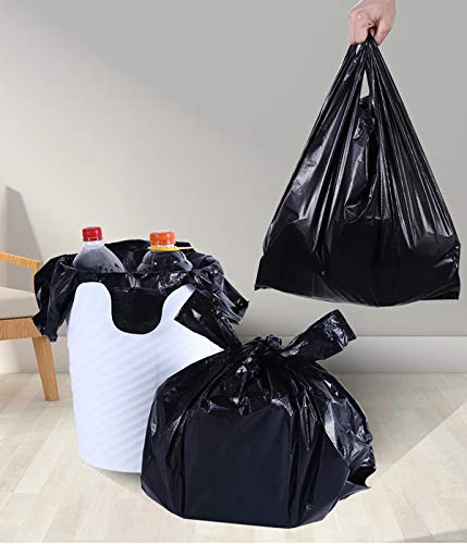 YYaaloa 100 pcs Small Black Trash Bags with Handles 14x22 Super Thick plastic Rubbish Bags,T-shirt bags,Wastebasket Bags for Office, Picnic,Kitchen, Bulk Bags (Black 100 pack)