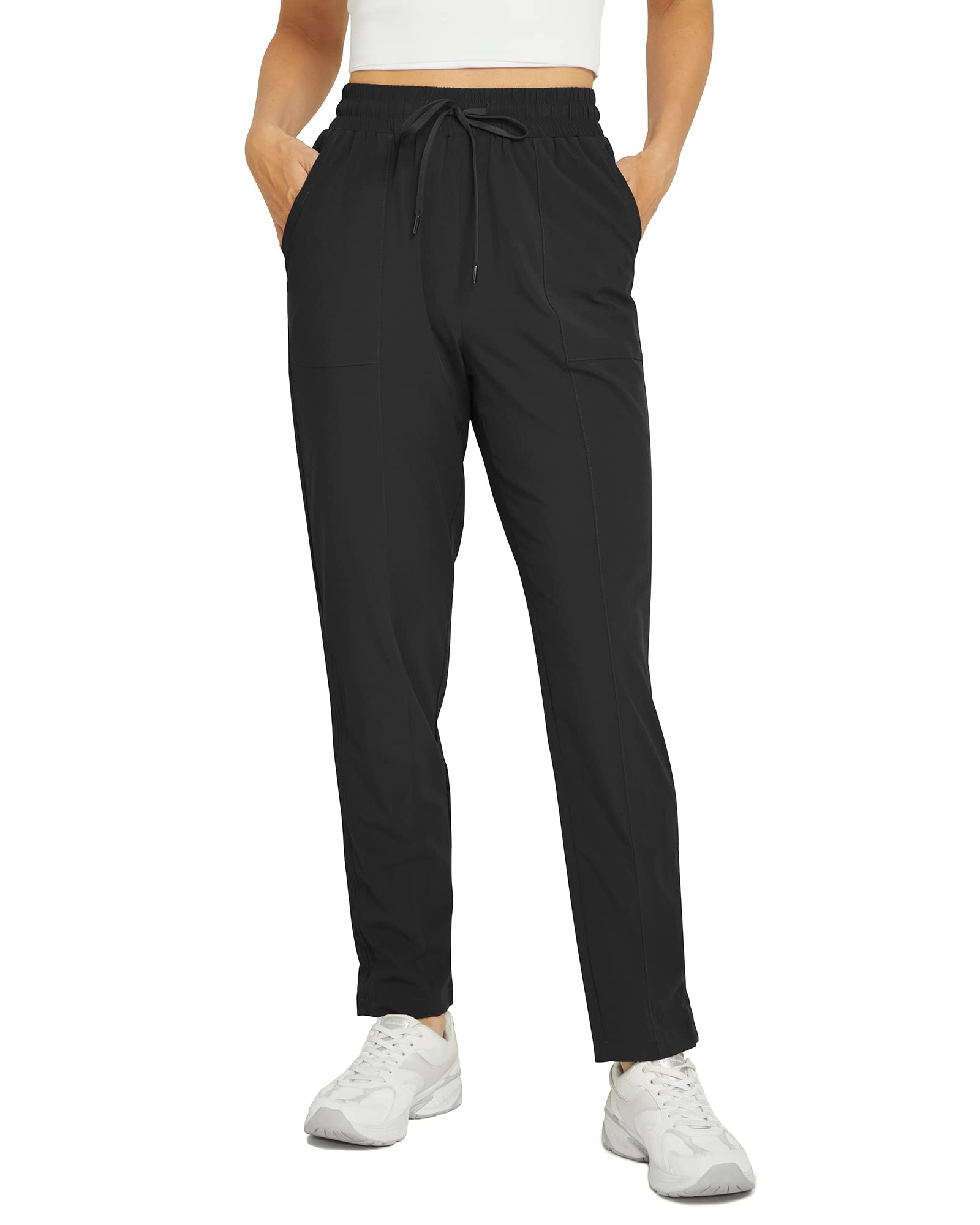 G4Free Athletic Pants for Women Studio Joggers Lightweight Comfy Travel Pants with Pockets for Casual Work Running Golf (Black,XXL)