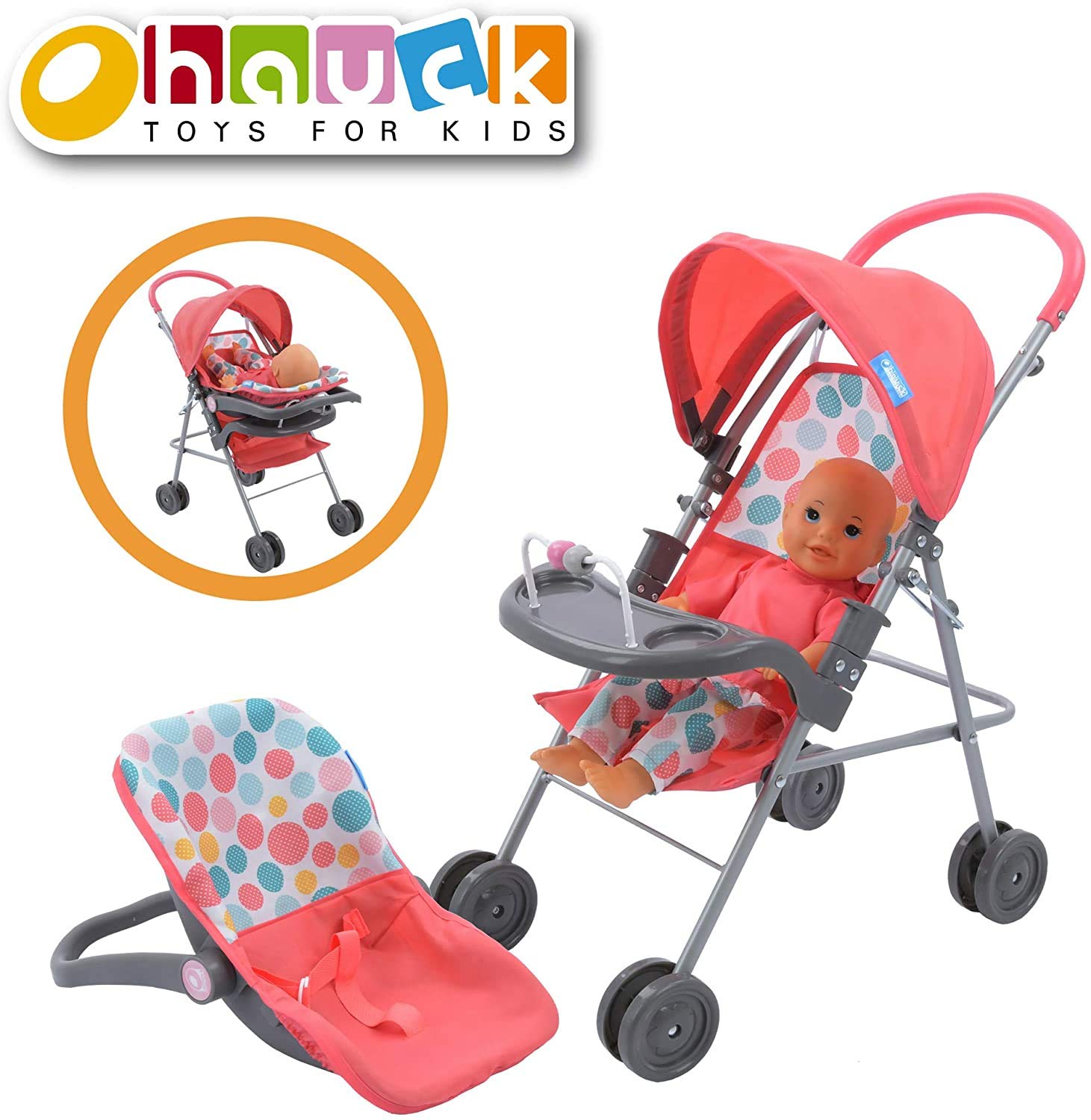 Hauck 14 inch Baby Doll Travel System with Doll Car Seat and Stroller Featuring Canopy and Play Tray