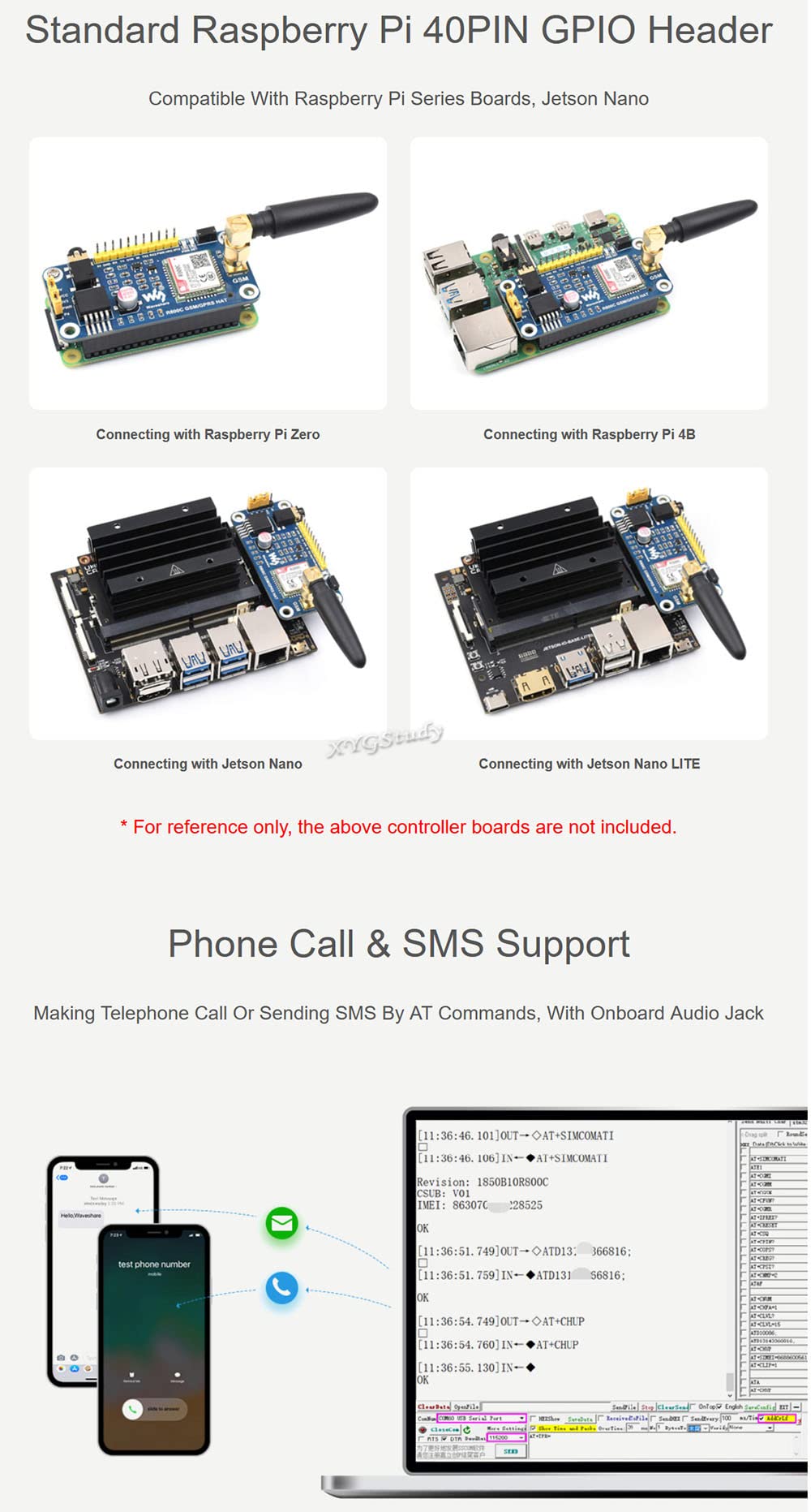 R800C GSM/GPRS HAT for Raspberry Pi and Jetson Nano Supports 2G Communication Phone Call and SMS GPRS with UART Interface @XYGStudy