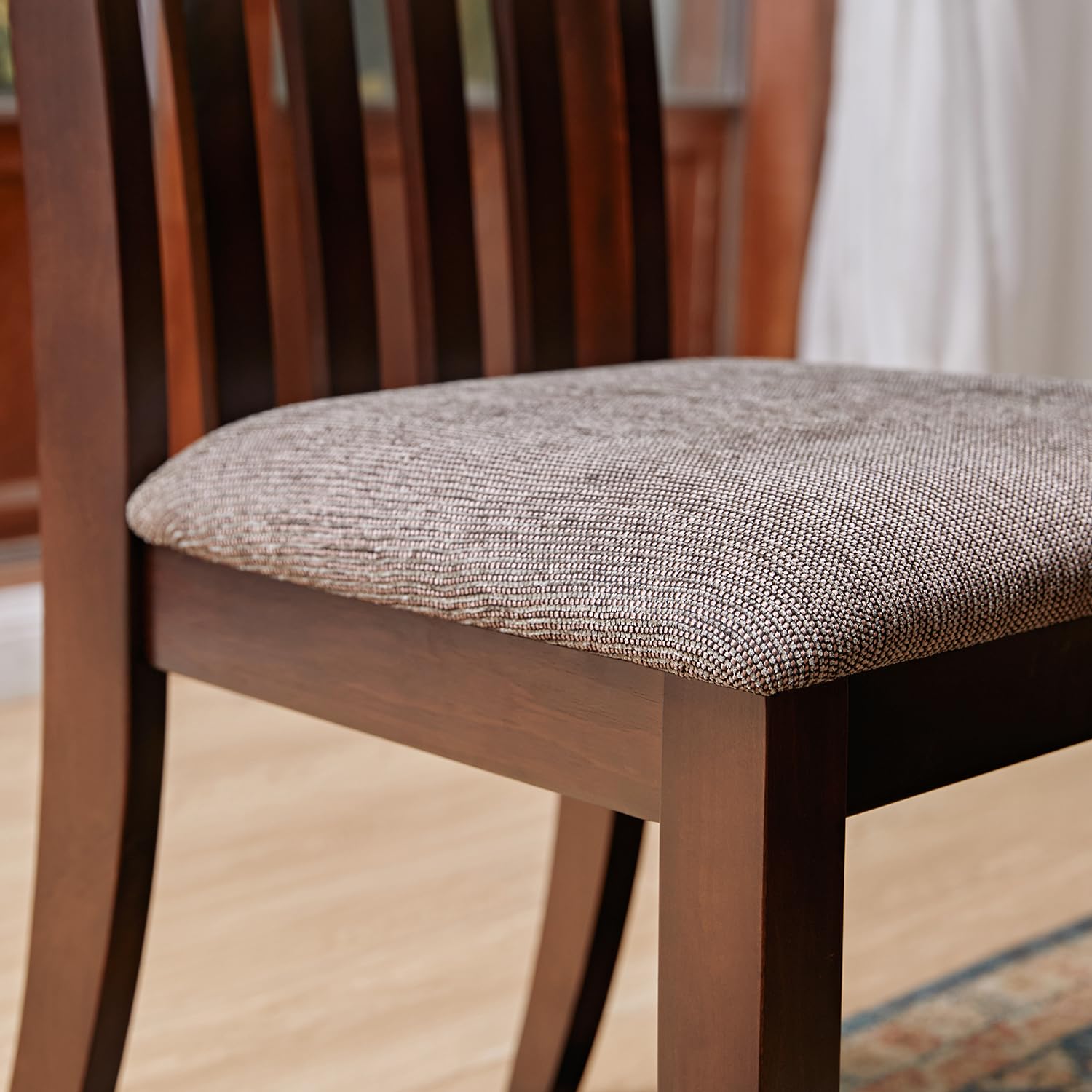 FurnitureR Dining Chairs Set of 4, Wooden Armless Kitchen Chair with Solid Rubber Wood Legs High-Back Dining Room Chairs with Upholstered Padded Cushion, Brown