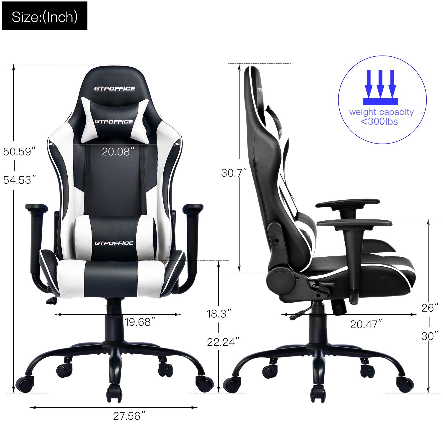 Gaming Chair Massage Office Computer Chair for Adult Reclining Adjustable Swivel Leather Computer Chair High Back Desk Chair Headrest and Massage Lumbar Support Cushion,1 Pack (White)