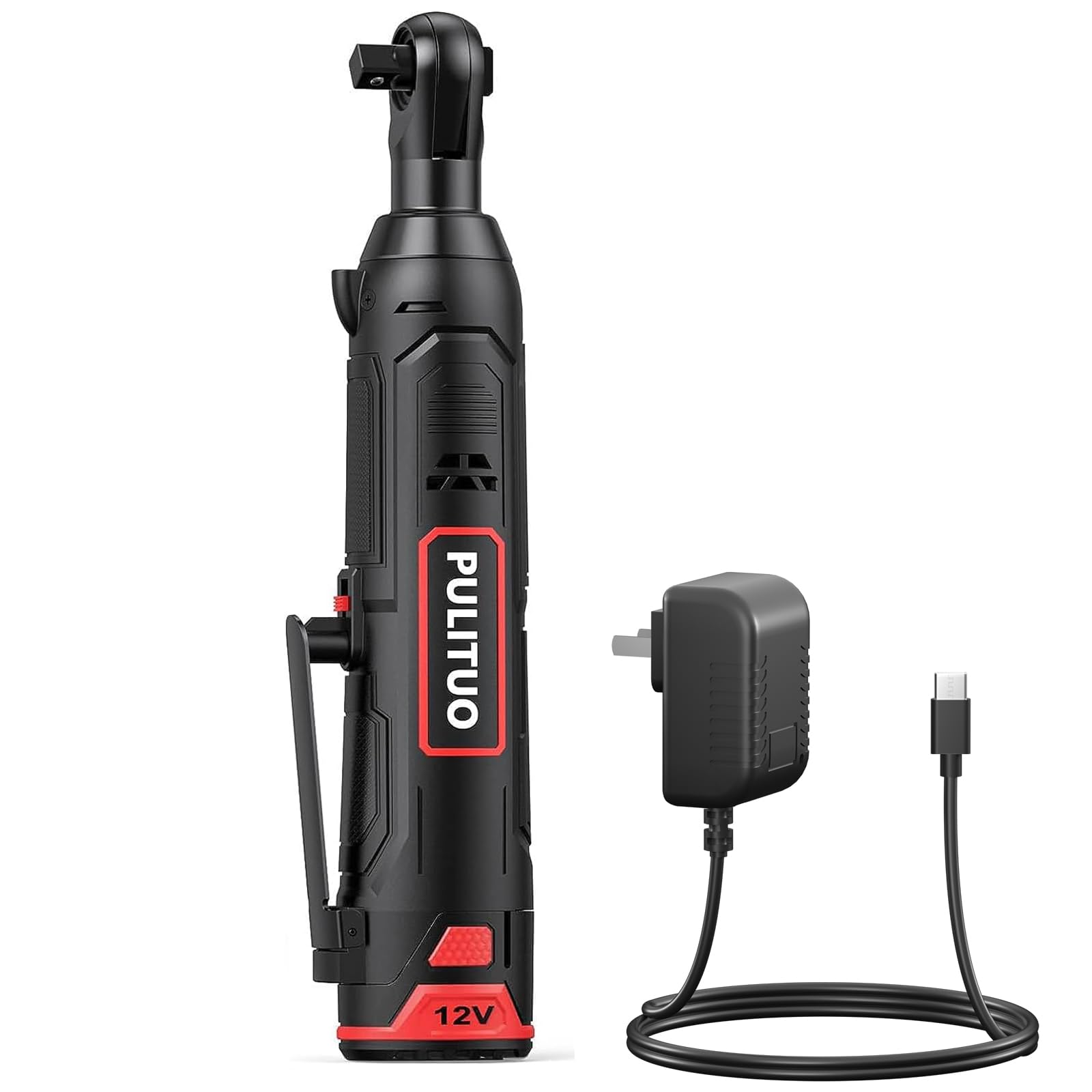 PULITUO Cordless Electric Ratchet Wrench 3/8",12V Power Ratchet Wrench Tool, 40 Ft.Lbs, 300RPM, Power Ratchet Driver, Include Lithium-Ion Battery and Charger