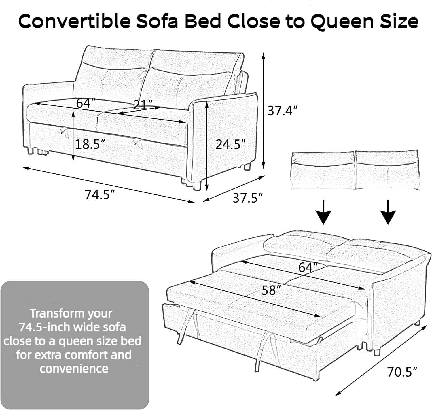 THSUPER 75-Inch Queen Size Convertible Sleeper Sofa Bed, Comfortable Pull-Out Futon Loveseat, Full Love Seat for RV Small Spaces, Hide-A-Bed Fold Out Couch - Beige