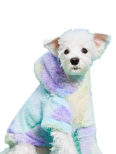 QWINEE Tie Dye Dog Coat,Dog Warm Soft Winter Hoodie,Puppy Sweatshirt Clothes for Cat Small Medium Dog Girl Boy Multi-Colored Medium