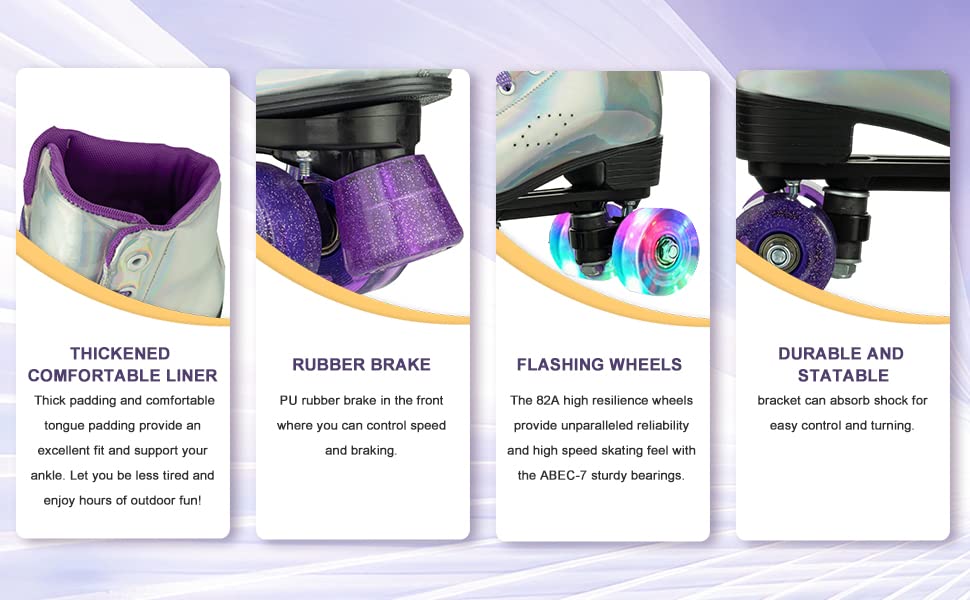 YYW Roller Skate for Women Men Light up Wheel - Double Roller Skater High-top PU Leather Roller Skate Shoes Adjustable PU Roller Skates with Four Piles for Adult Girls Beginners