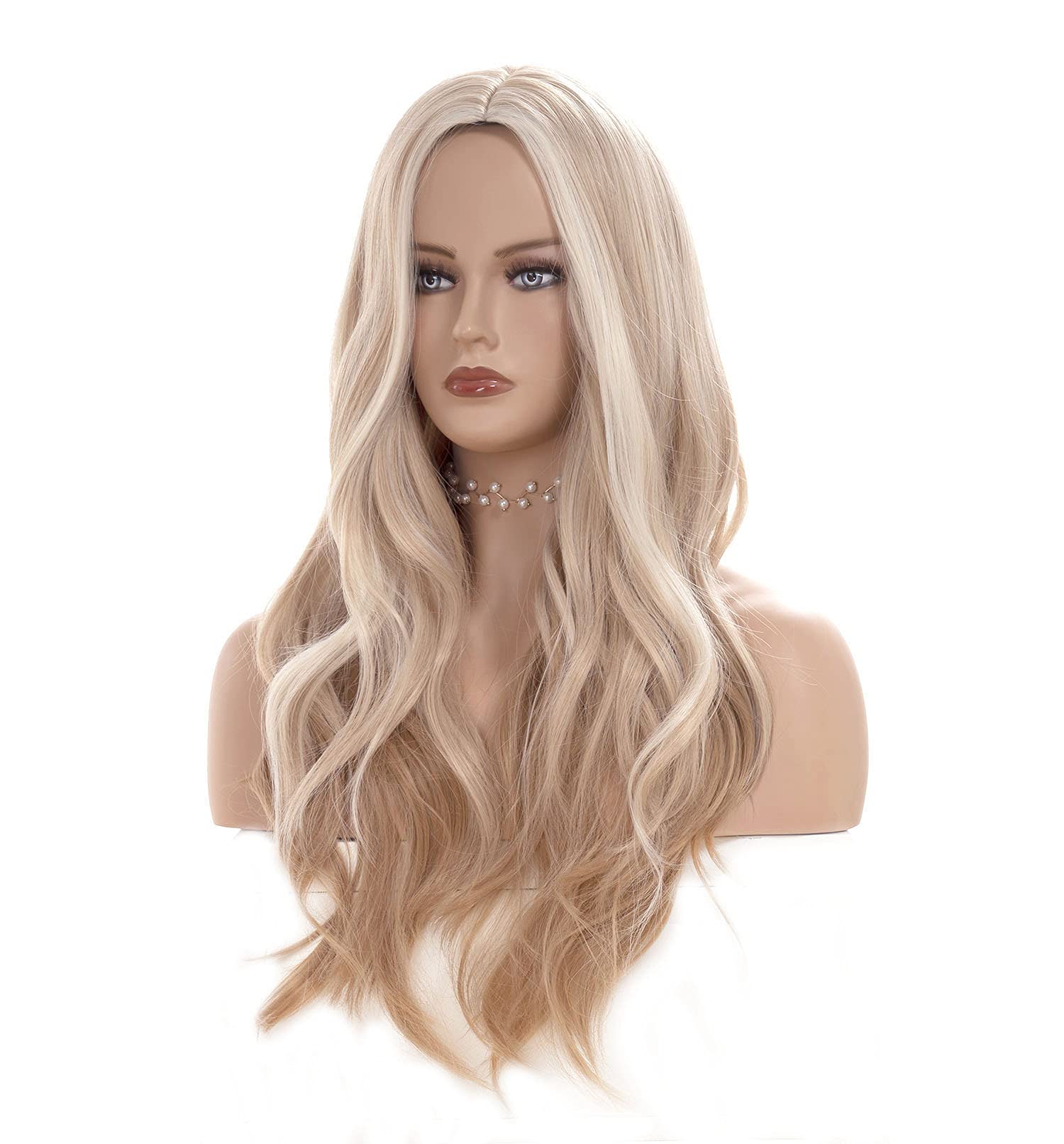 Gerulyss 26 Inches Light Wigs for Women Long Wavy Middle Part Wig Natural looking Synthetic Fluffy Hair for Cosplay,Halloween,Daily Use (Blonde)