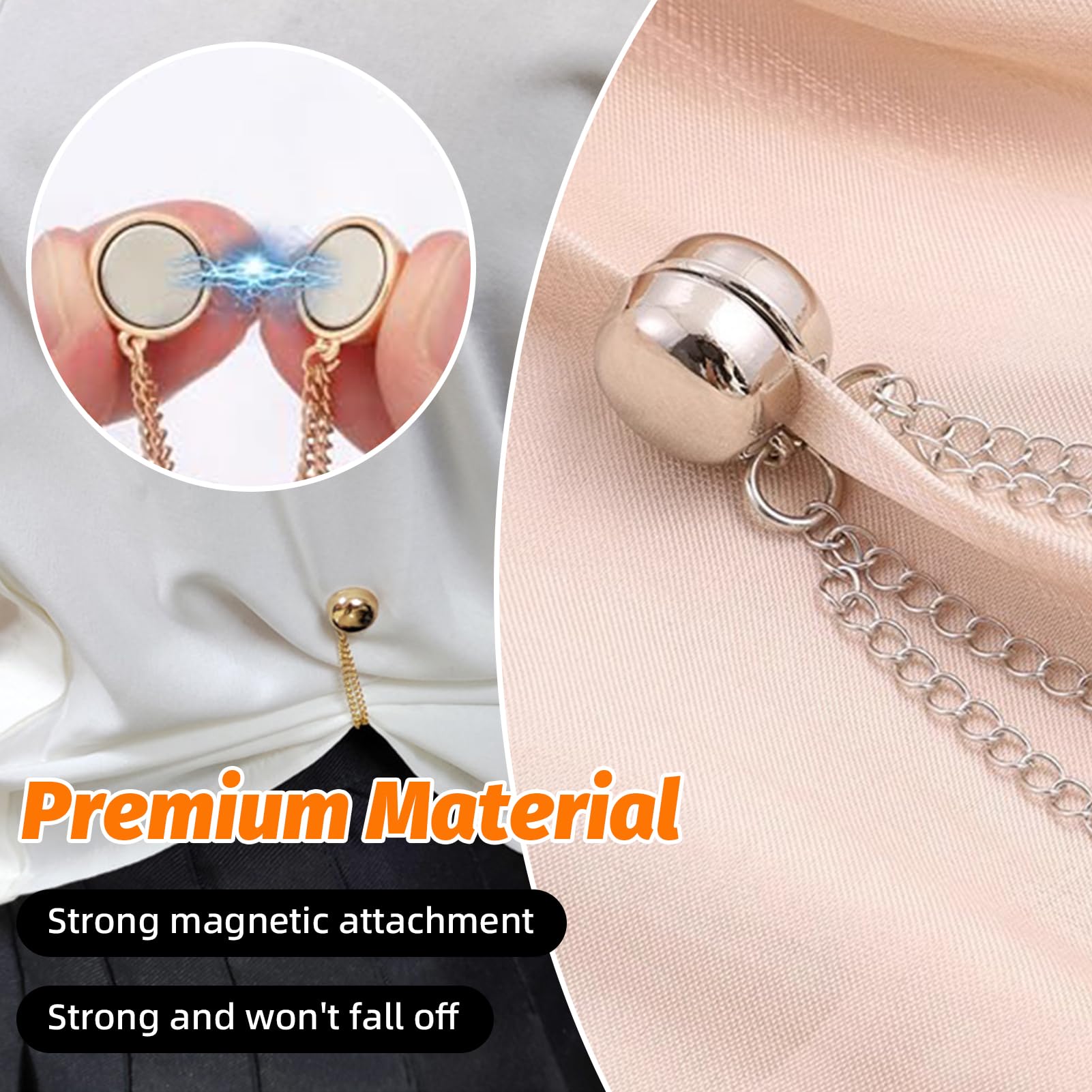 SpaLoo Multi-Function Magnetic Clothing Clips, 12 Packs Hijab Magnets, Magnetic Buttons for Clothing with Chain, High Powerful Clothing Magnets (Pearl,Gold, Silver, Black)