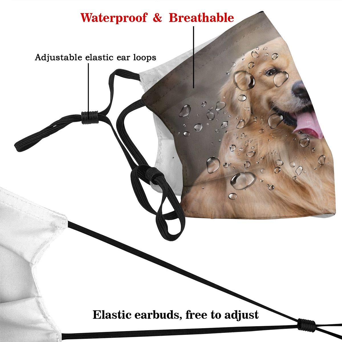 Golden Retriever Pet Cloth Face Mask With Filter Pocket Washable Face Bandanas Balaclava Reusable Fabric Protection
