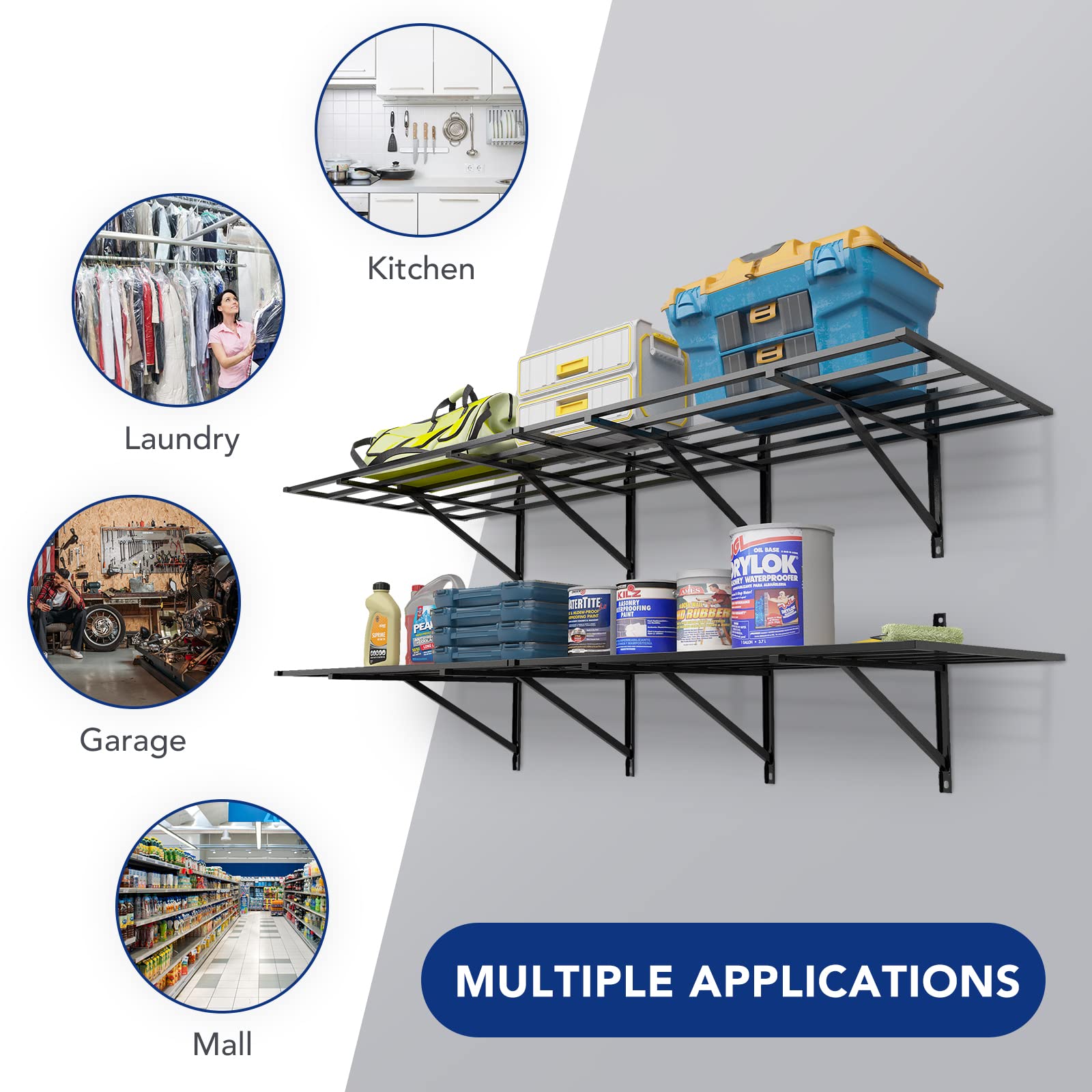 FLEXIMOUNTS 2x6ft Heavy Duty Garage Storage Shelving,1600lbs Weight Capacity, 2-Pack Wall Shelf Garage Organization System, 24-inch-by-75-inch Garage Storage Rack Floating Shelves