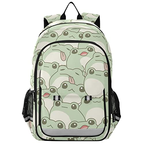 Vnurnrn Cute Frogs Kids Backpack Big Storage Multiple Pockets 17.7 IN Bookbag with Chest Buckle Reflective Strip for Boys Girls 6+ years in Primary Middle High School