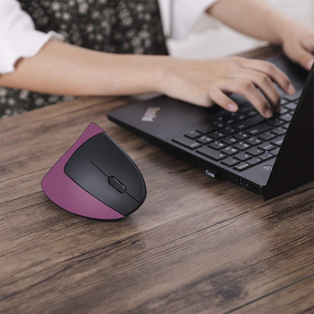 Funwaretech Wireless Ergonomic Mouse, 【Rechargeable】 2.4G Vertical Optical Mice,800/1200 /1600 DPI with 6 Buttons for Laptop,Desktop,PC, MacBook(Purple)