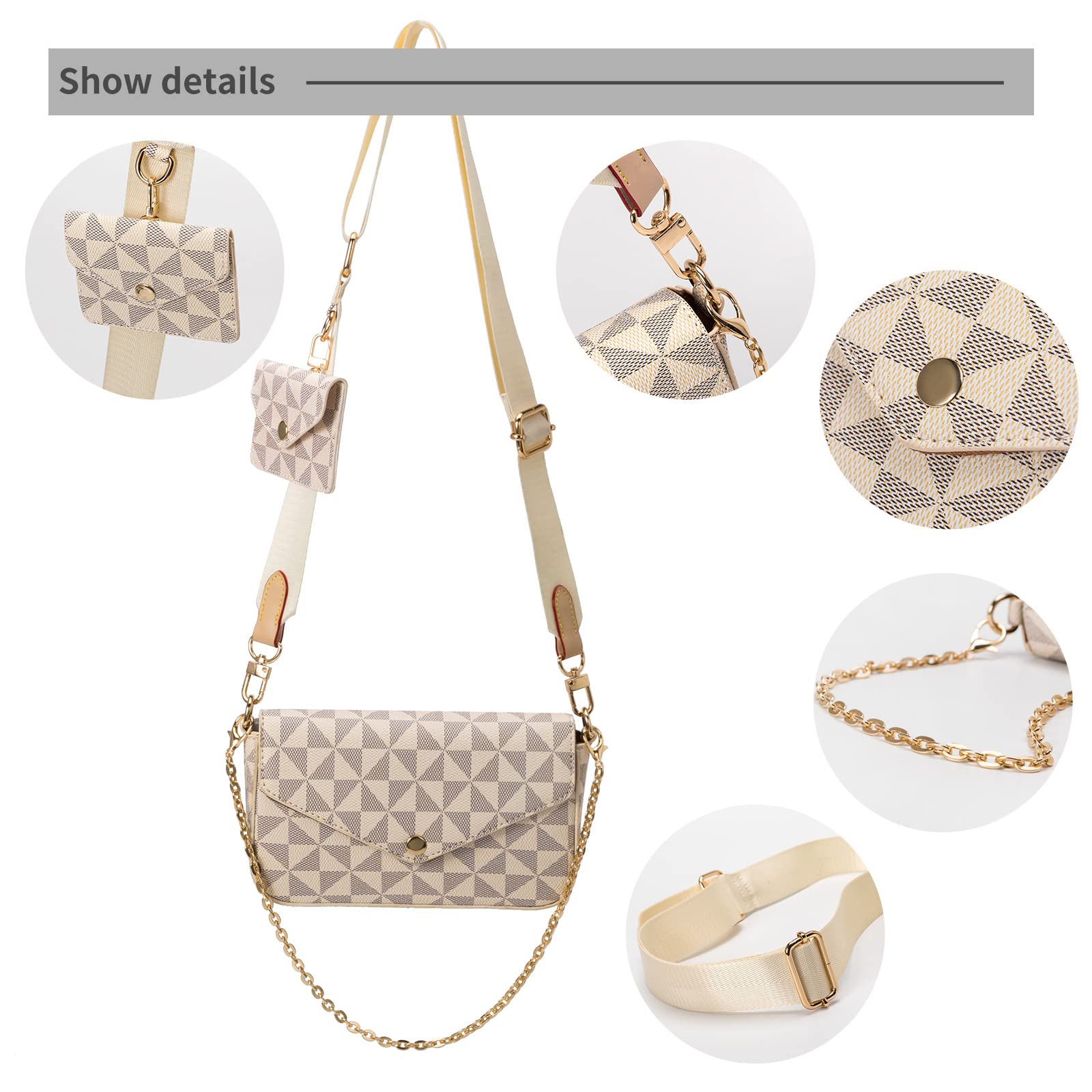 Lacel Urwebin Small Crossbody Bags for Women Stylish Designer Purses White Messenger Bags Coin Purse including 2 Size Bag