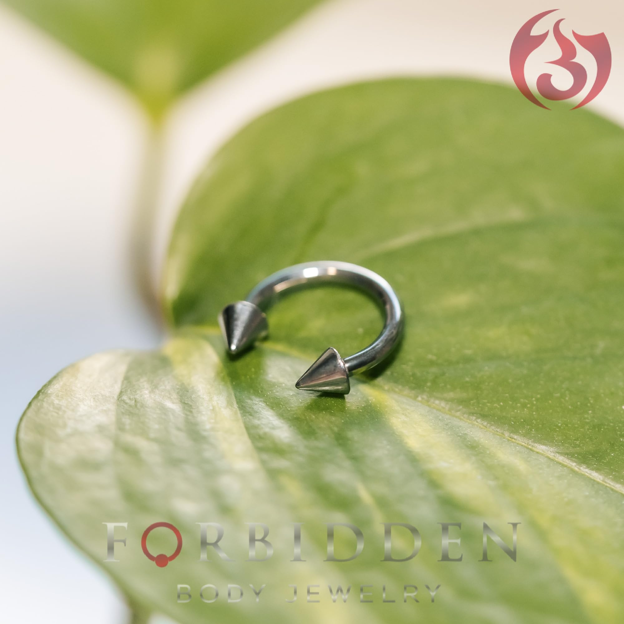 Forbidden Body Jewelry 14g 11 mm (7/16") Titanium Double Spike Horseshoe Body Piercing Ring, 4 mm Cones