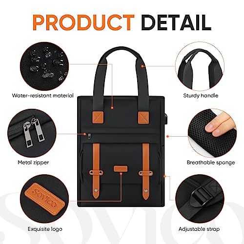SOVICO Large 17 Inch Laptop Backpack for Women, Teacher Backpack with USB Port, Convertible Travel Backpack, Nurse/College/Work Backpack for Travel and Work-Black