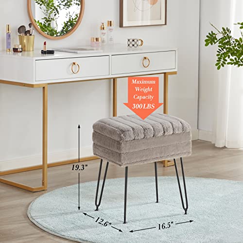 Soohow Storage Ottoman Foot Rest, Faux Fur Makeup Vanity Stool, Vanity Chair for Makeup Room, Foot Stool for Living Room, Bedroom,Metal Legs